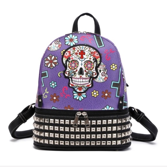 Bags | Purple Backpack With Skull Detail | Poshmark